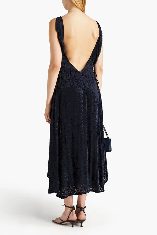 BY MALENE BIRGER Fringed Devorévelvet Midi Dress