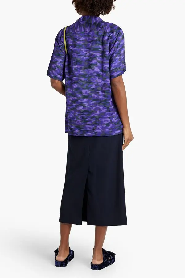 Dries Van Noten Ruched Twill Midi Skirt