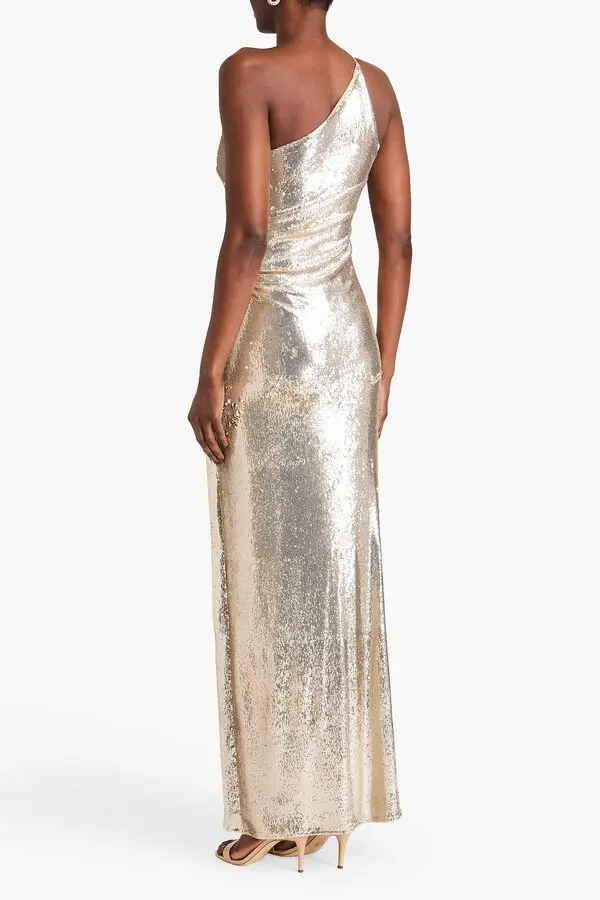 Halston Adriana Oneshoulder Sequined Jersey Gown
