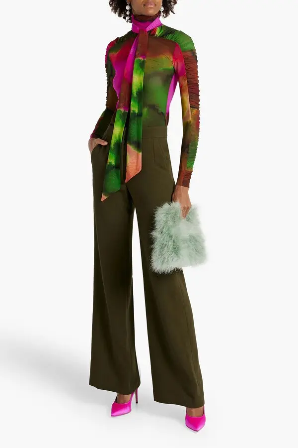 Dries Van Noten Ruched Tiedyed Stretchmesh Turtleneck Top