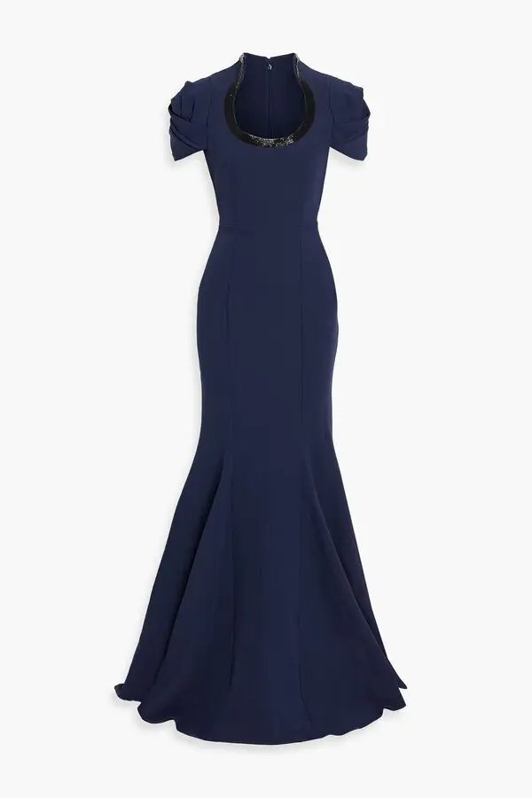Safiyaa Logan Embellished Stretchcady Gown - Navy