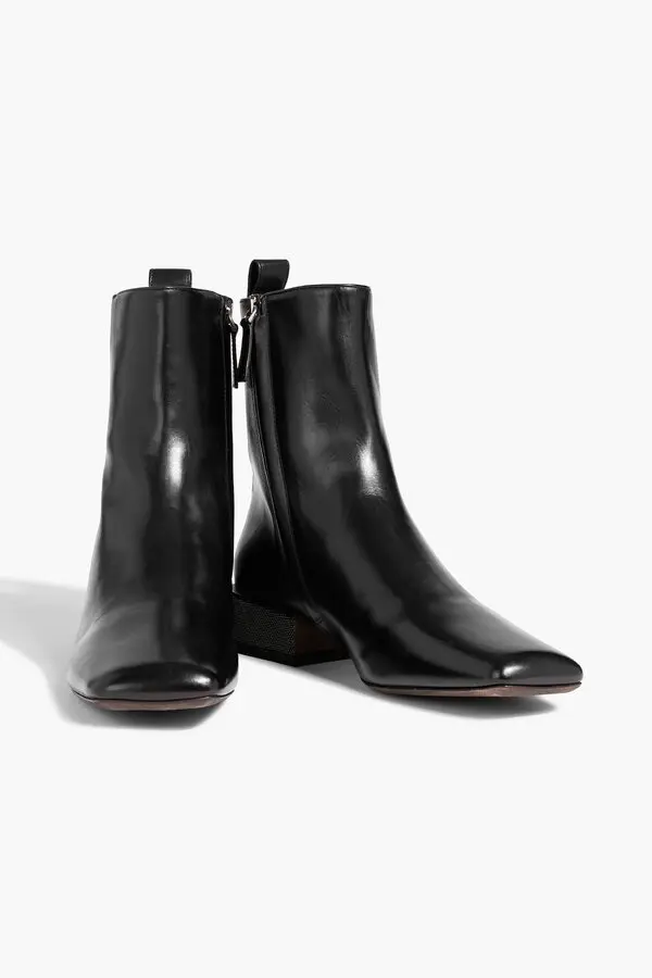 Brunello Cucinelli Beadembellished Leather Ankle Boots