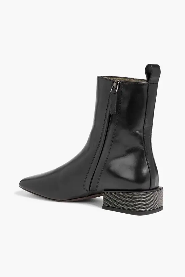 Brunello Cucinelli Beadembellished Leather Ankle Boots