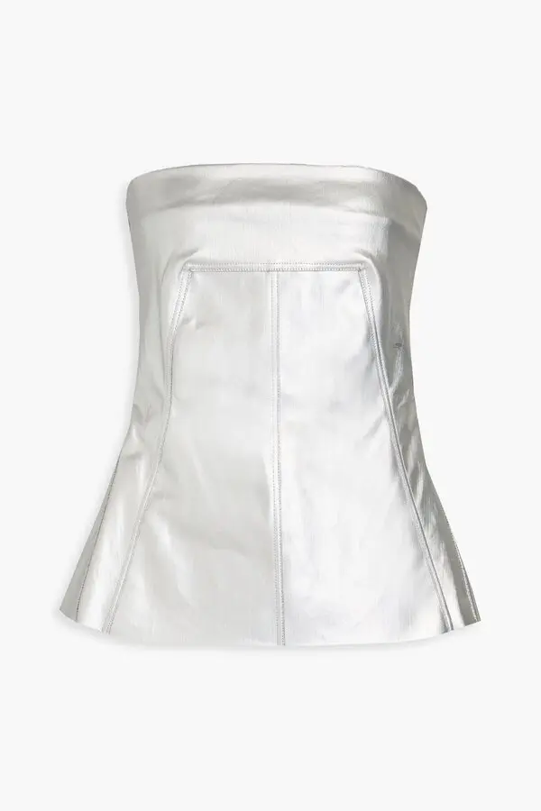 Rick Owens Strapless Metallic Coated Denim Top - Silver