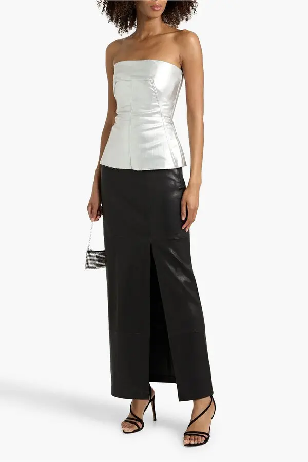 Rick Owens Strapless Metallic Coated Denim Top