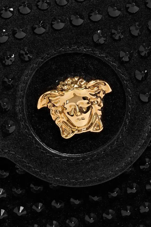 Versace La Medusa Crystal-embellished Suede Crossbody Bag