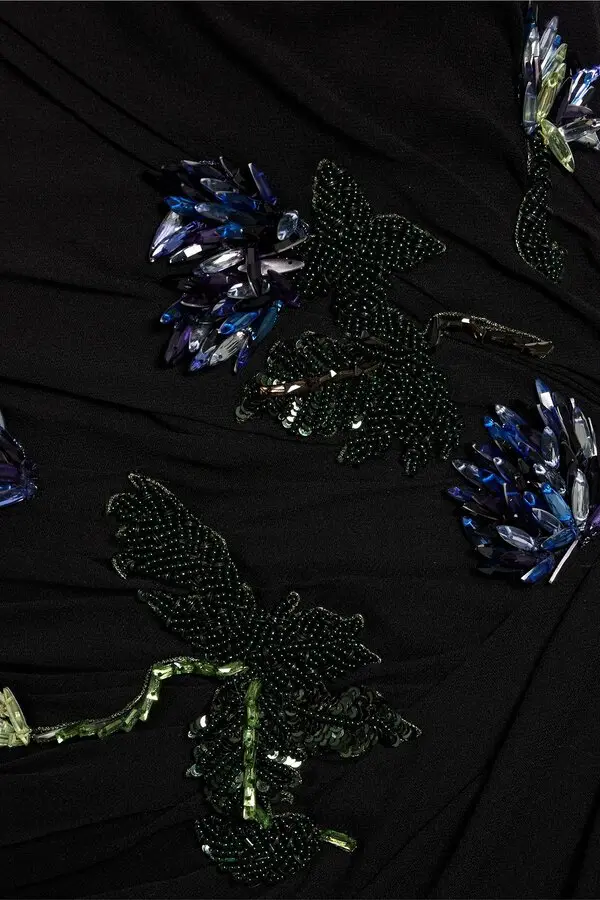 Oscar De La Renta Strapless Embellished Draped Silk Chiffon Gown