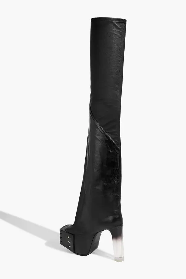 Rick Owens Oblique Leather Overtheknee Platform Boots