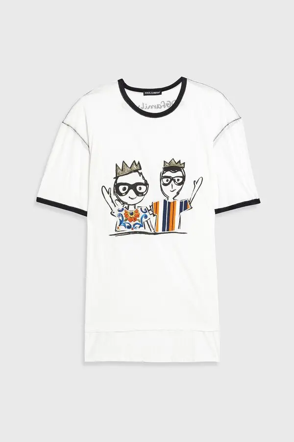 Dolce & Gabbana Printed Cotton And Silkblend Jersey Tshirt - Ecru
