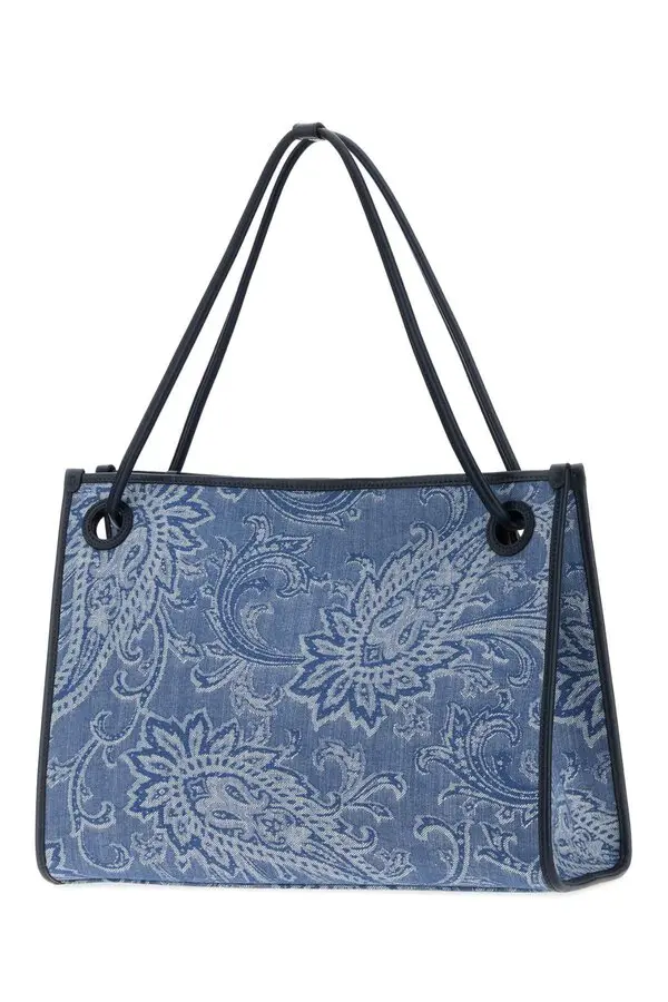 Etro Embroidered Denim Medium Shopping Bag - Multicolor