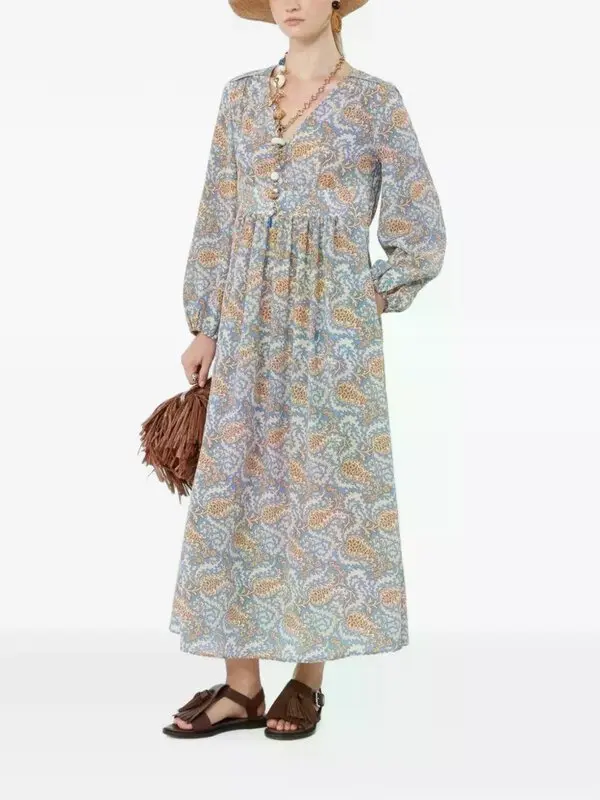 Max Mara Paisley Print V-neck Maxi Dress