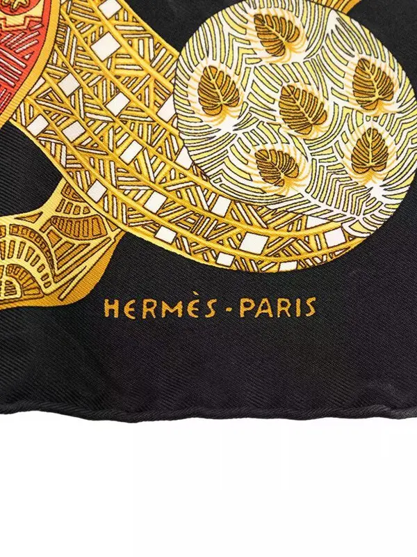 Hermès Art Des Steppes" Silk Handkerchief - Black