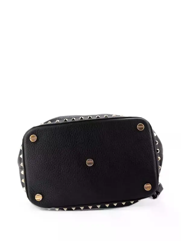 Valentino Garavani Rockstud Top Handle Leather Medium Bucket Bag - Black