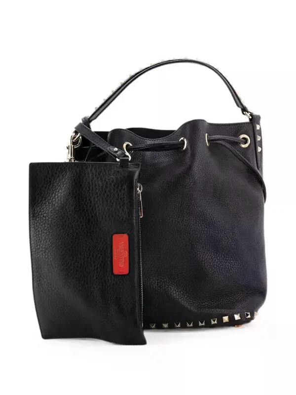 Valentino Garavani Rockstud Top Handle Leather Medium Bucket Bag - Black