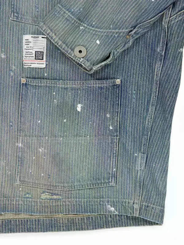 Mihara Yasuhiro Chore Stripe-pattern Paint-splatter Denim Jacket