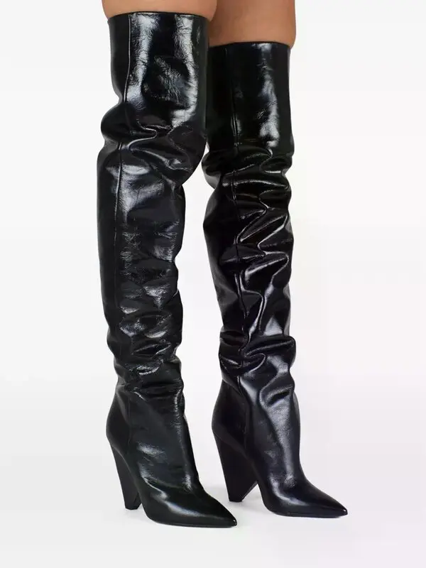 Saint Laurent Niki Leather Thigh High Boots