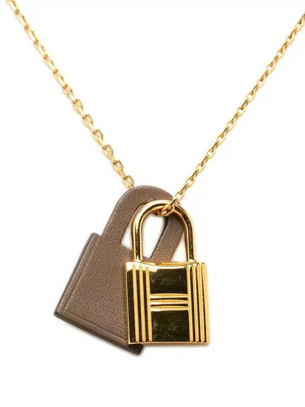 Hermès 2019 Gold Plated Swift Leather Kelly Pendant Necklace - Brown