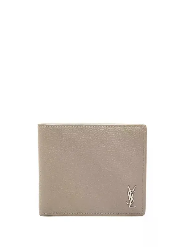 Saint Laurent 2023 Grained Leather Tiny Cassandre Bifold Wallet Small Wallets - Neutrals