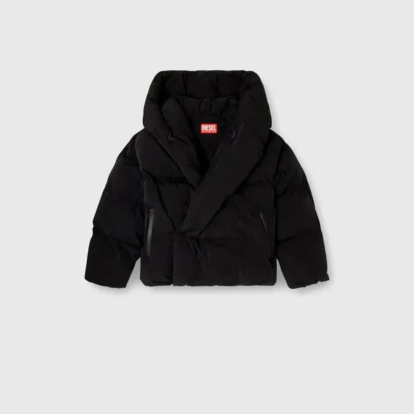DIESEL® Wrap Puffer Jacket In Stretch Nylon - Black