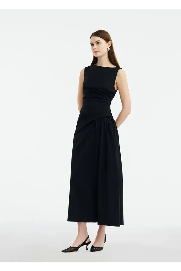 Lela Rose Cotton Poplin Asymmetrical Flounce Dress