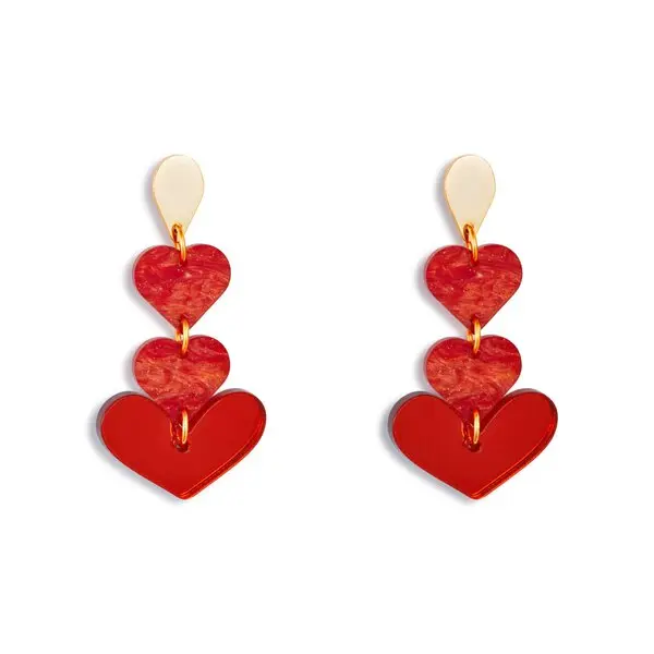TOOLALLY Heart Drop Earrings - Red