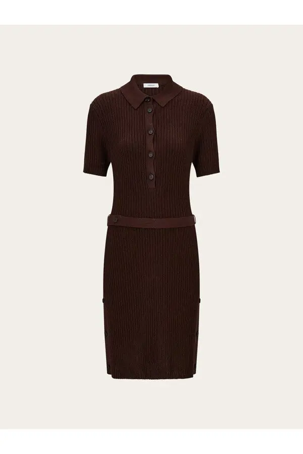 FERRAGAMO Knitted Polo Dress - Brown