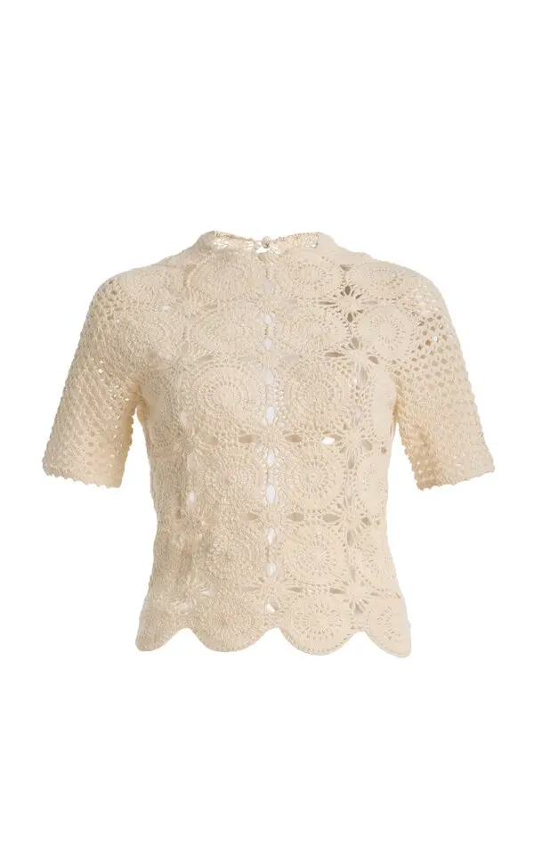 Escvdo Siula Hand-crocheted Pima Cotton Top - Ivory