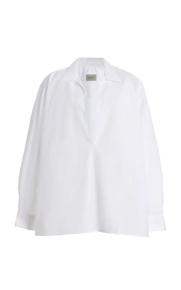 Comme Si Deep V-neck Cotton Poplin Shirt - White