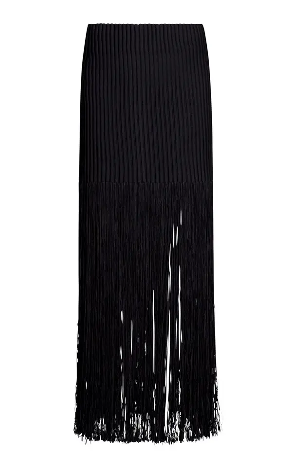 Alaïa Fringed Knit Maxi Skirt - Black