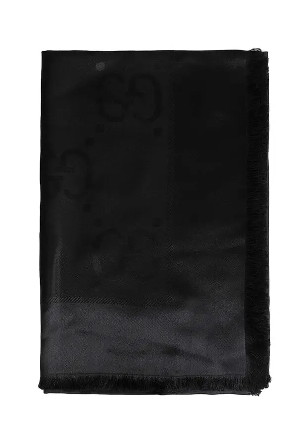 Gucci Gg Jacquard Silk Wool Shawl - Black