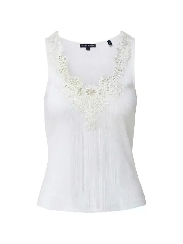 Veronica Beard Narcisa Lace-trim Ribbed Top - White