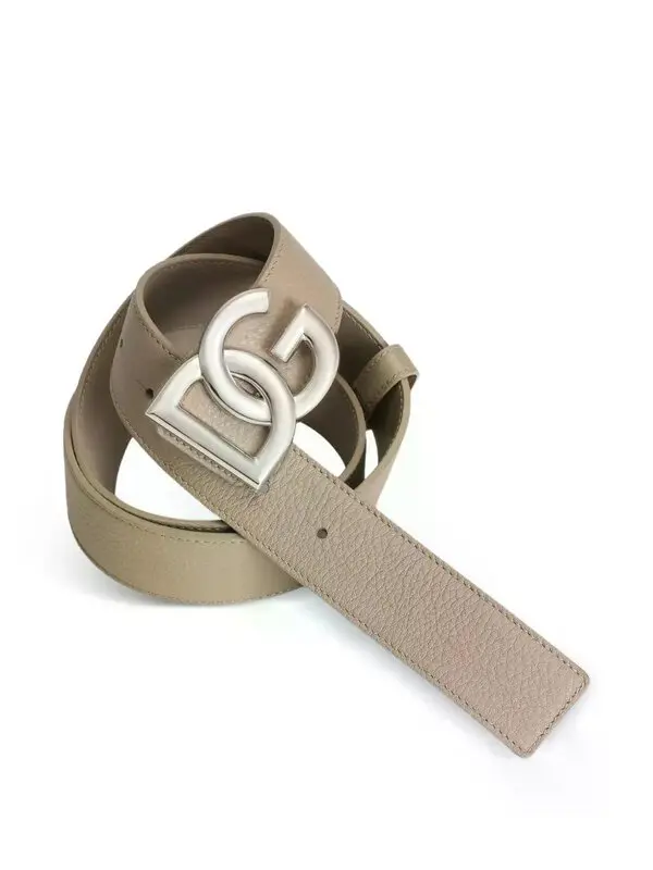 Dolce & Gabbana Calfskin Belt With Dg Logo Buckle - Neutrals