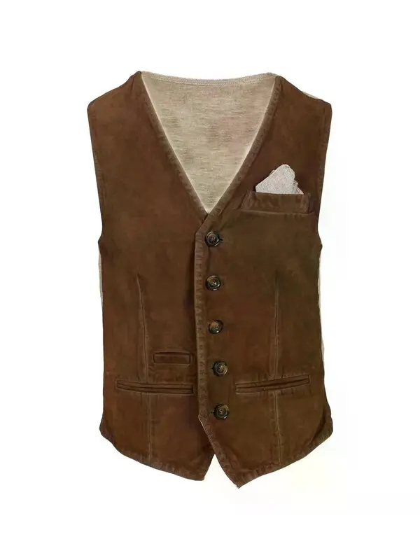 AL DUCA D’AOSTA 1902 Jungle Green Suede Panel Waistcoat - Brown
