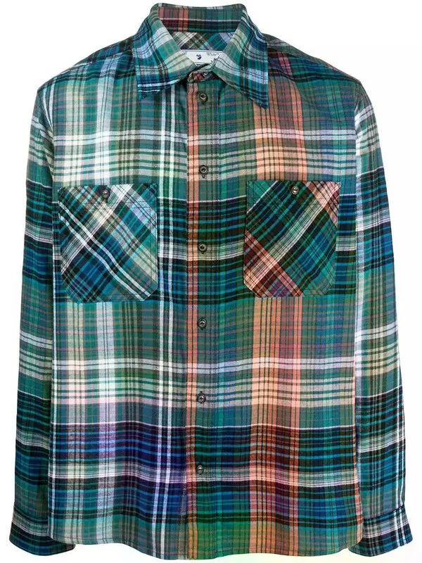 Off-White Stencil Arrows Print Plaid Shirt - Blue