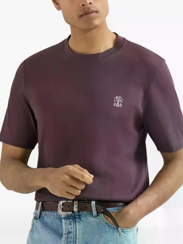 Brunello Cucinelli Cotton Jersey Crew-neck T-shirt With Logo - Purple