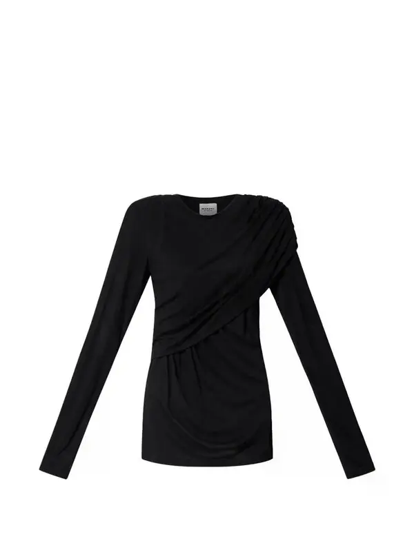 MARANT ETOILE Asymmetrical Draped Jersey Top - Black