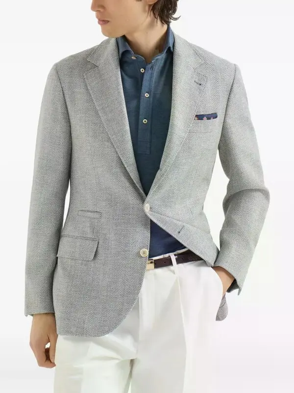 Brunello Cucinelli Wool, Alpaca And Silk Chevron Deconstructed Blazer