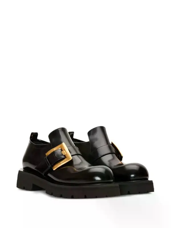 Balmain Anthem Glazed Leather Loafers - Black