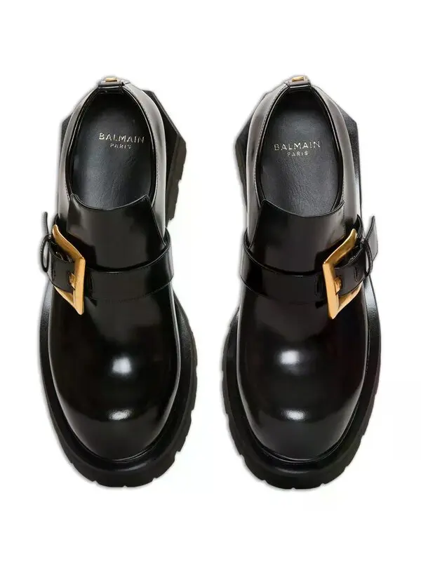Balmain Anthem Glazed Leather Loafers