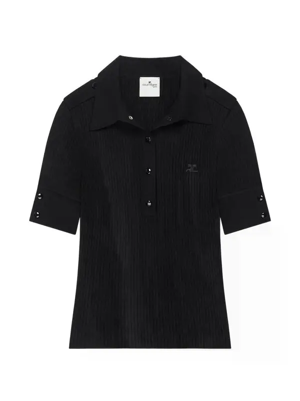 COURREGES Rib-knit Short-sleeved Polo Shirt - Black