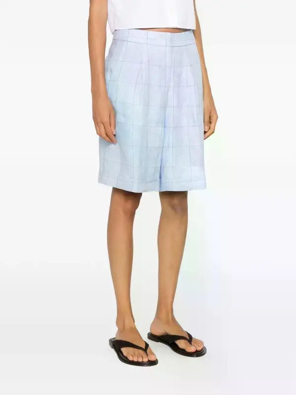 Peserico Linen Check Pattern Pleated Shorts