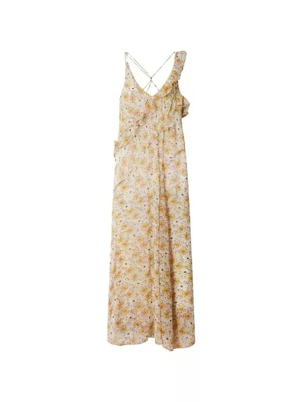 MARANT ETOILE Chiffon Floral Print Criss-cross Back Dress - Neutrals