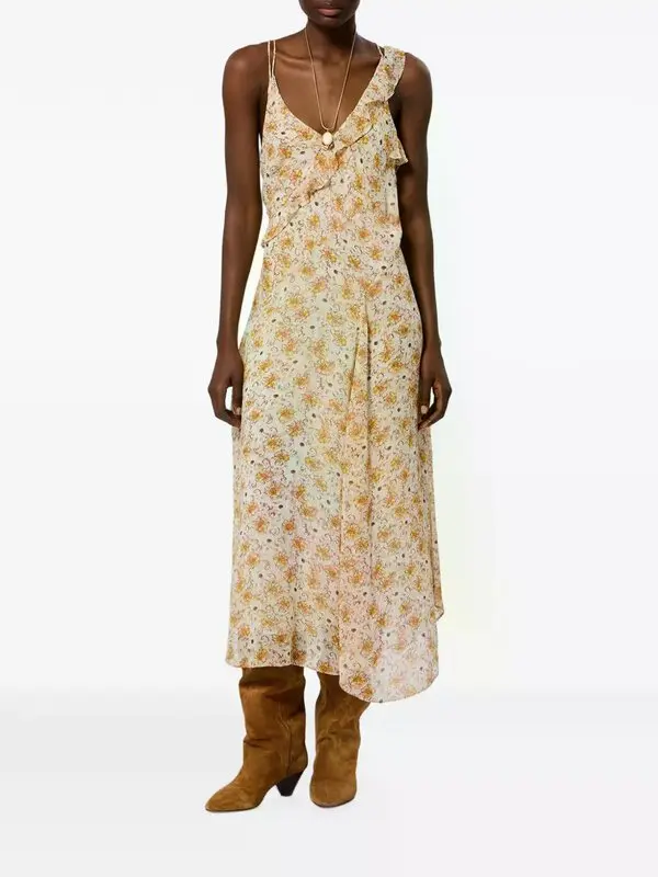 MARANT ETOILE Chiffon Floral Print Criss-cross Back Dress