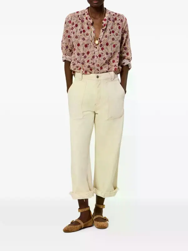 MARANT ETOILE Beige Cotton Floral Print Henley Top