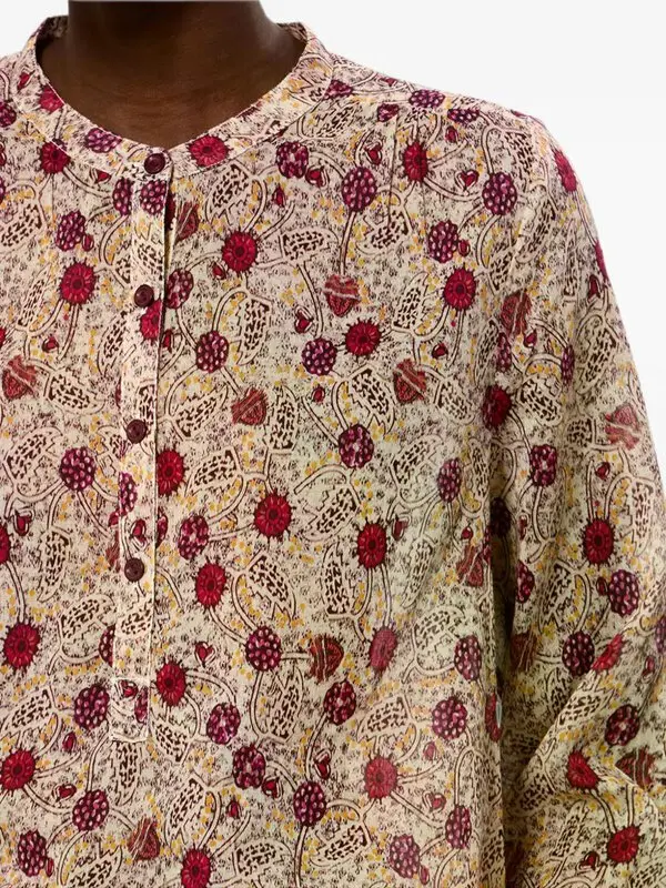 MARANT ETOILE Beige Cotton Floral Print Henley Top