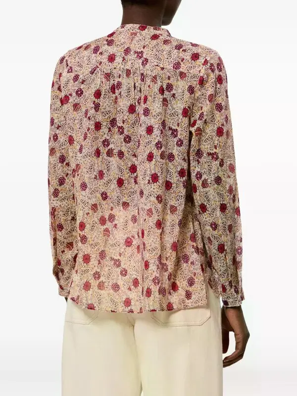 MARANT ETOILE Beige Cotton Floral Print Henley Top