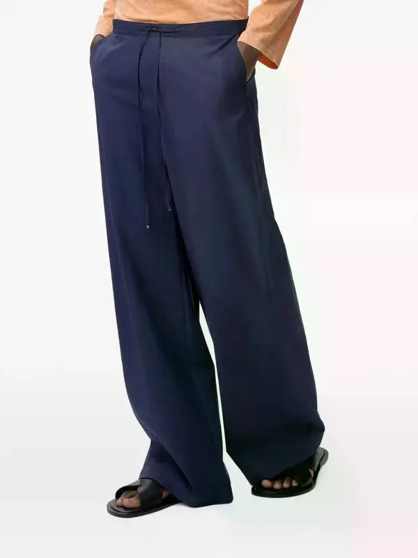 Loewe Navy Embroidered Anagram Drawstring Wide-leg Trousers