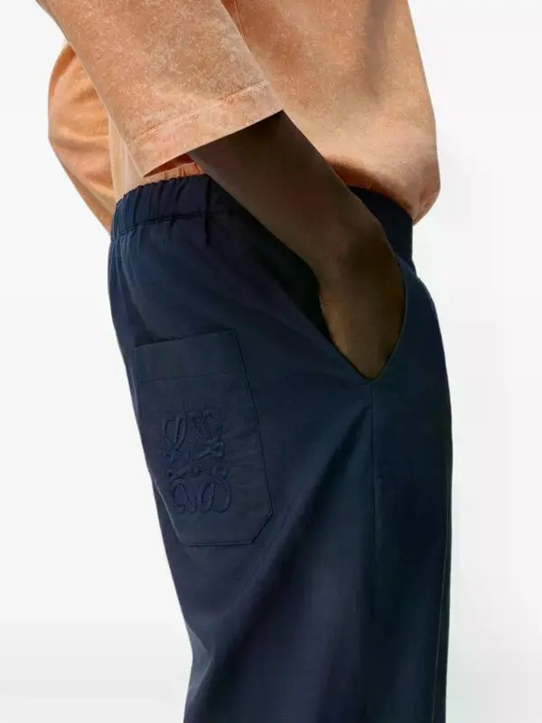 Loewe Navy Embroidered Anagram Drawstring Wide-leg Trousers