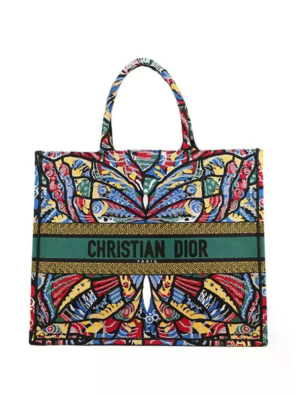 Dior Embroidered Canvas Butterfly Book Tote Bag - Red