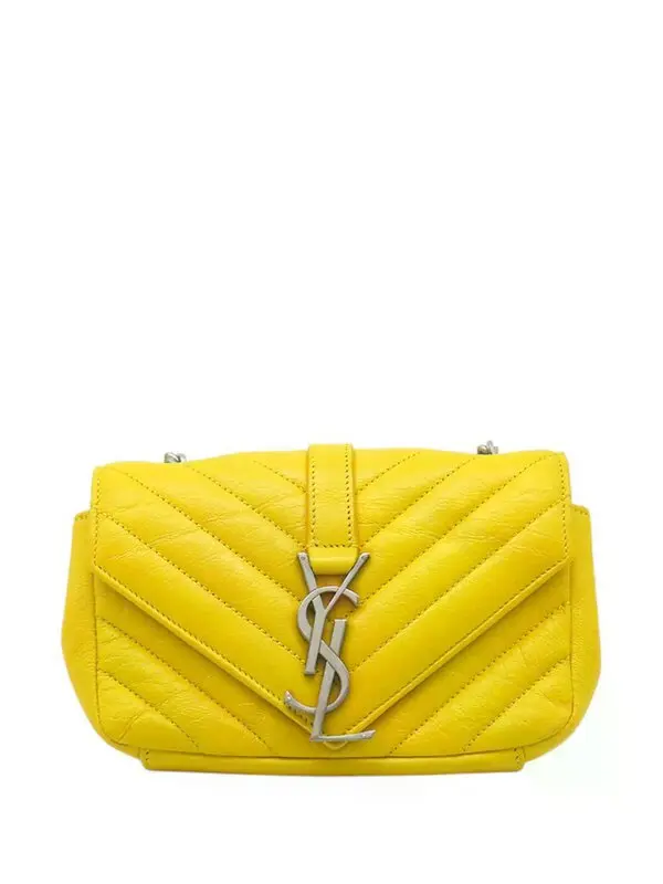 Saint Laurent Baby Chevron Calfskin Monogram Classic Chain Bag - Yellow